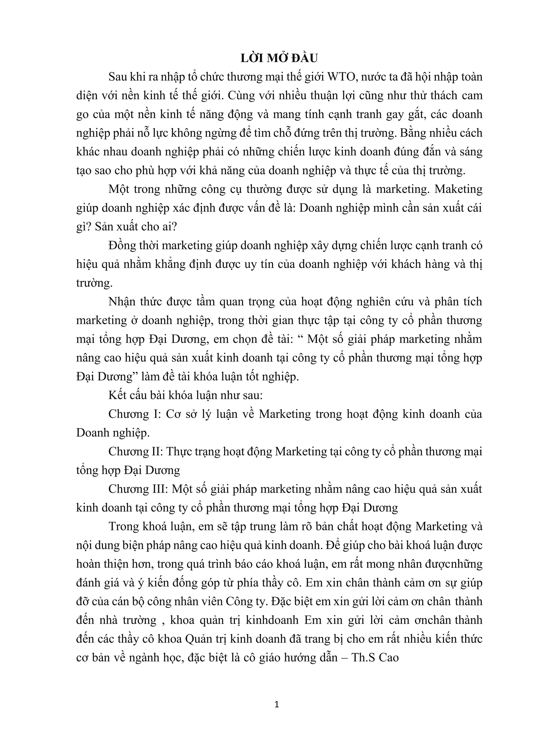 Một số giải pháp marketing nhằm nâng cao hiệu quả sản xuất kinh doanh tại công ty cổ phần thương ...