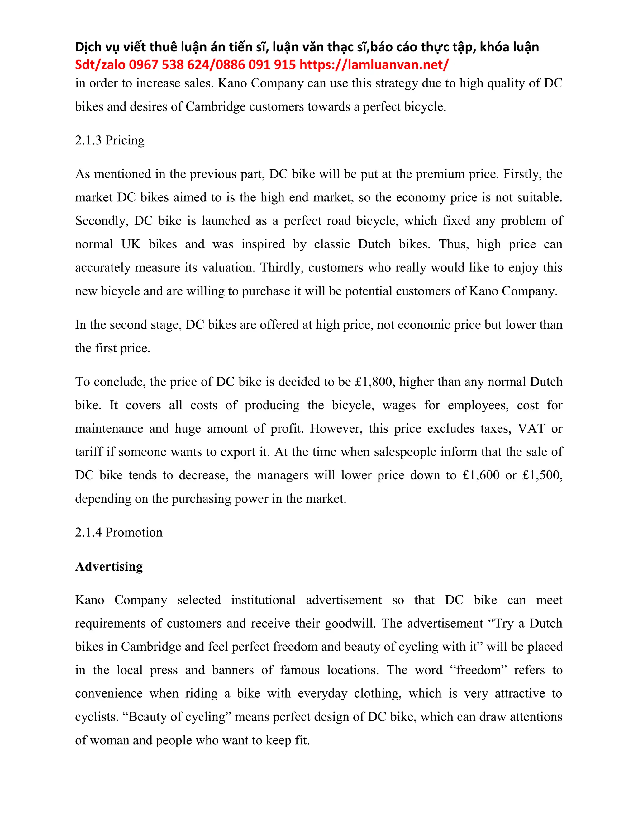 Marketing plan for DC bike | DOCX