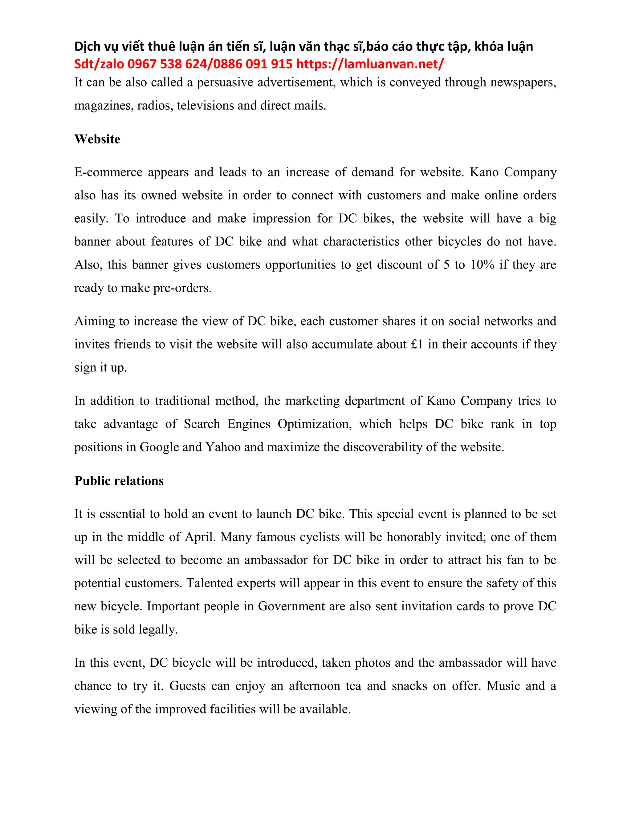 Marketing plan for DC bike | DOCX