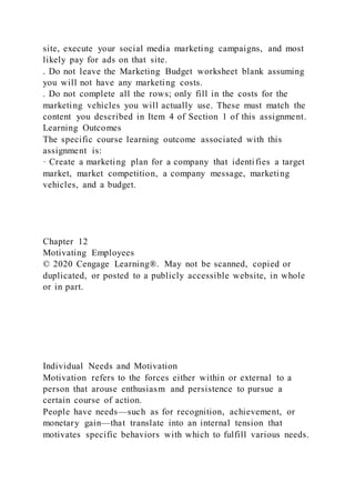 Marketing Plan and BudgetOverviewThis assignment consists of t | DOCX