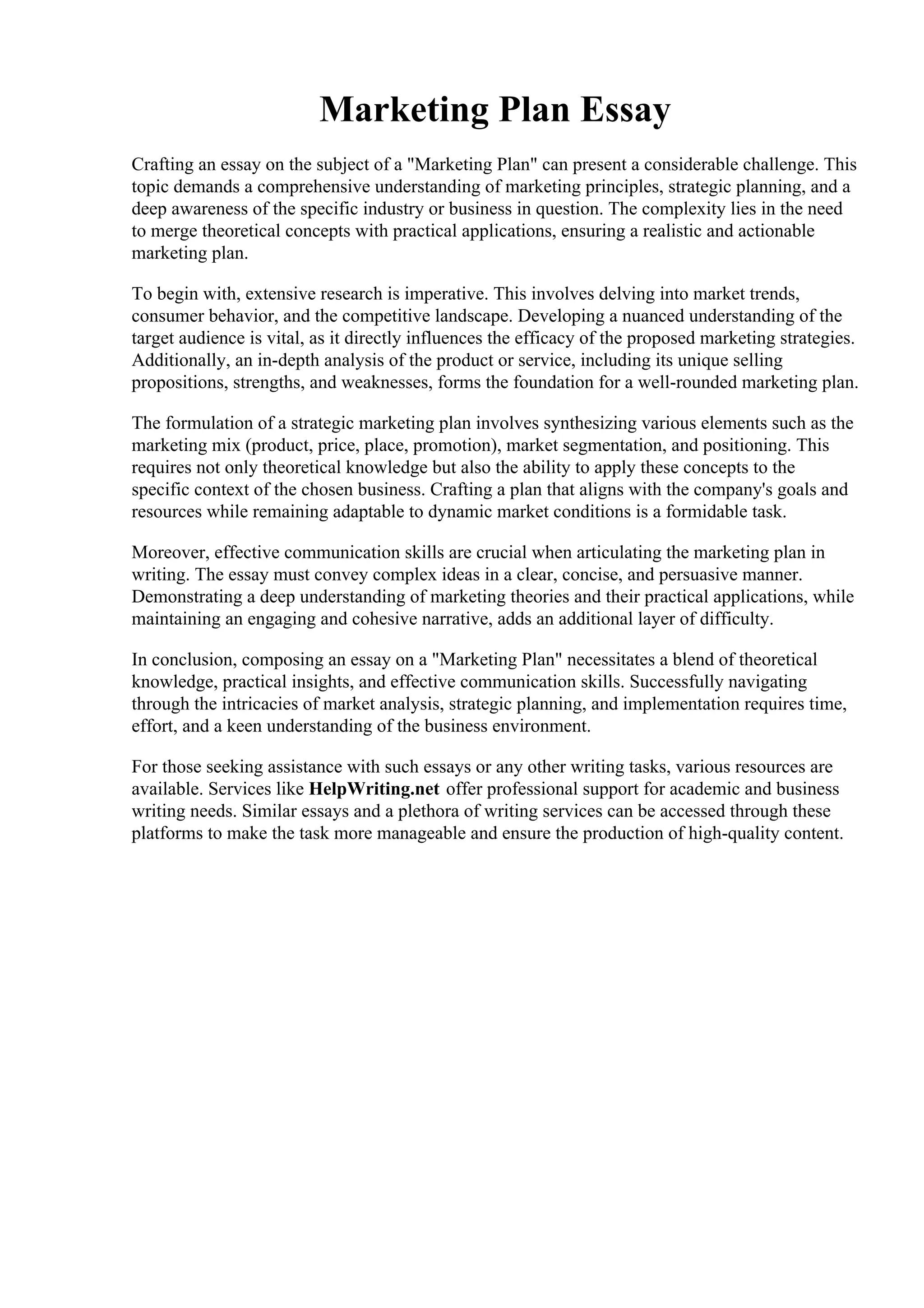 Marketing Plan Essay | PDF