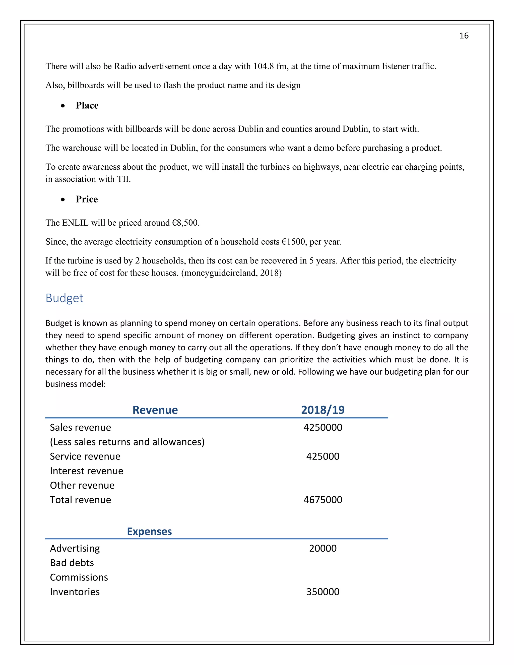 Marketing Plan for Enlil Wind Turbine | PDF