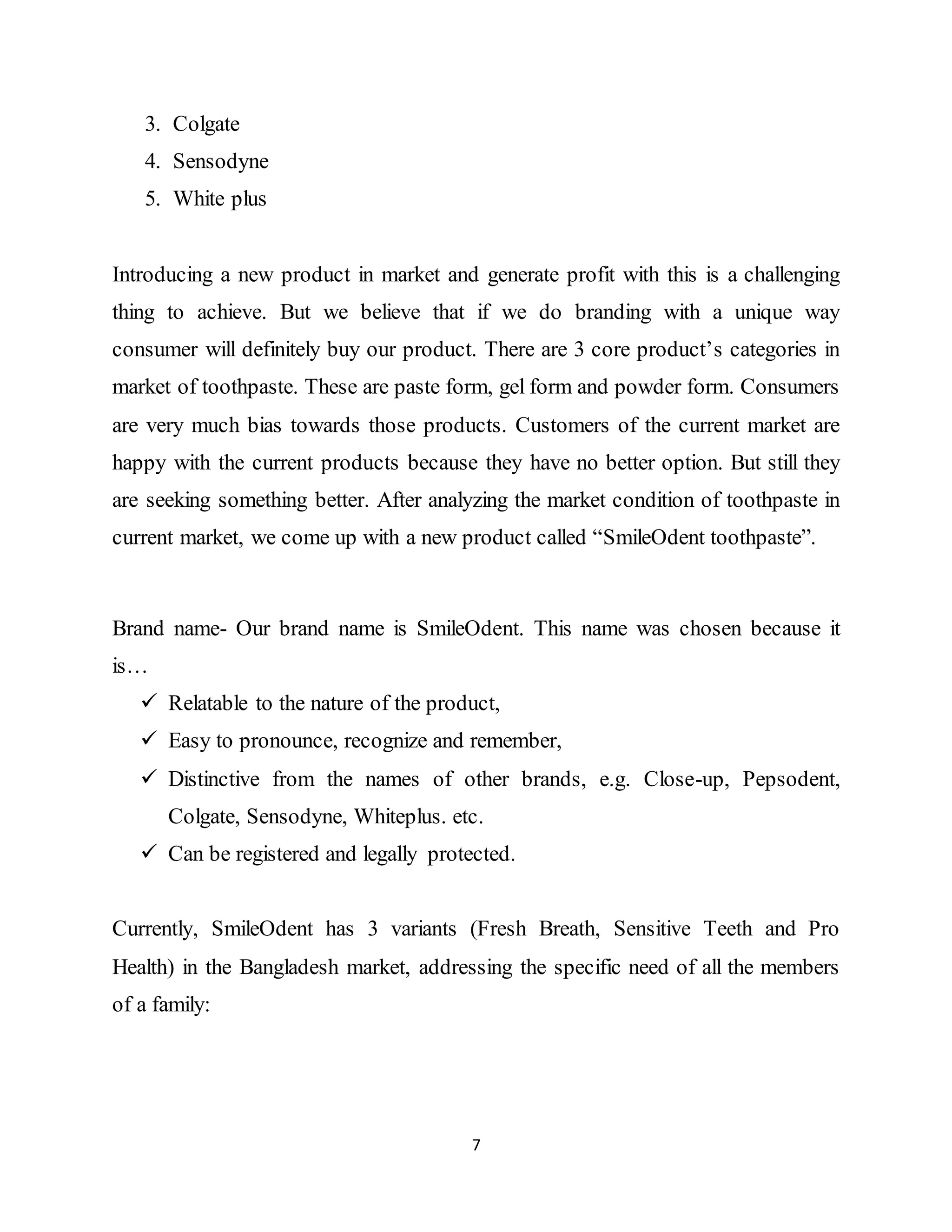 Marketing plan for new toothpaste brand | DOCX