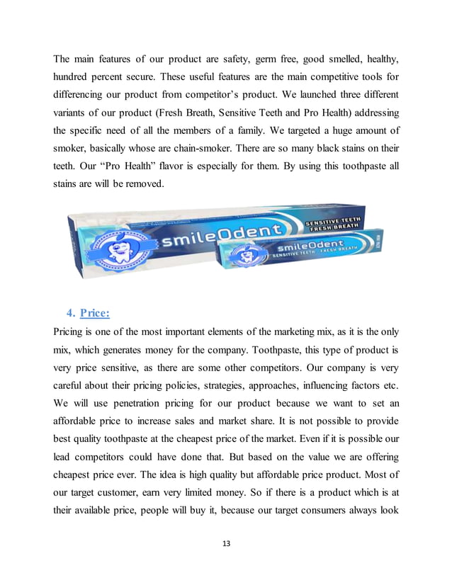 Marketing plan for new toothpaste brand | DOCX