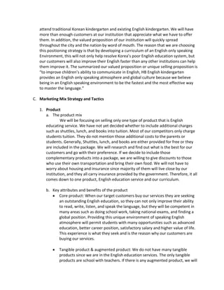 Marketing Plan - HB English Kindergarten | DOCX