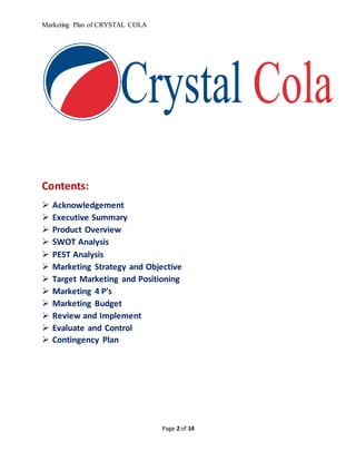 Marketin Plan of Crystal Cola 2016 - written by Hussain Hashimy | PDF