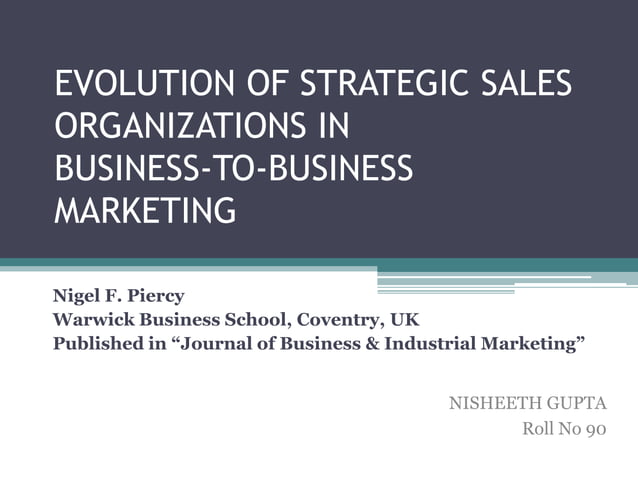 Evolution of strategic sales organisation | PPTX