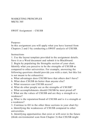 MARKETING PRINCIPLESMKTG 305SWOT Assignment – CSUSB.docx