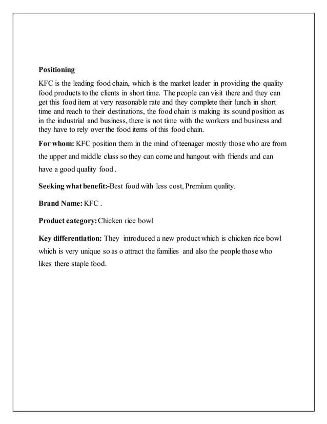 Marketing project kfc final term | DOCX