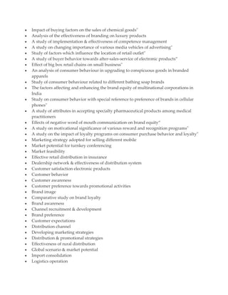 Marketing project topics | DOCX