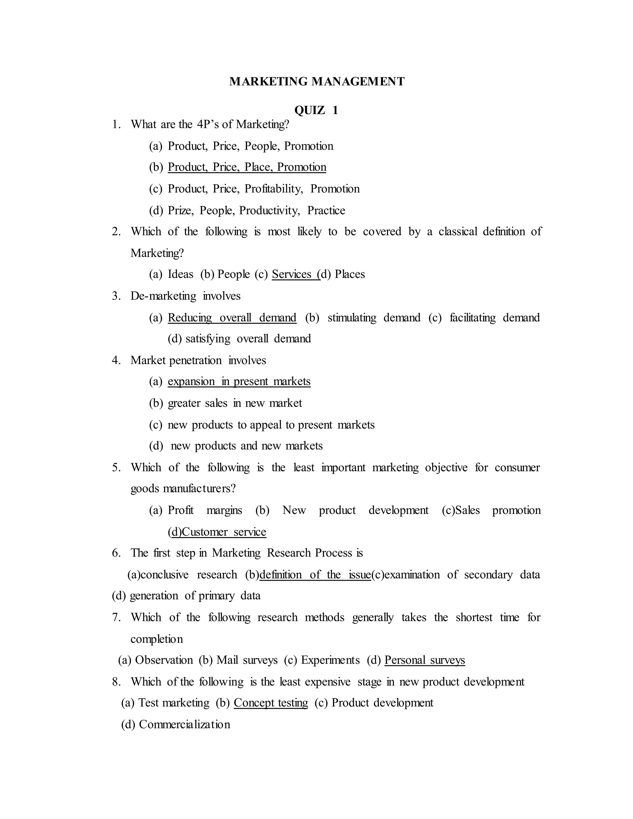 Marketing quiz | DOC