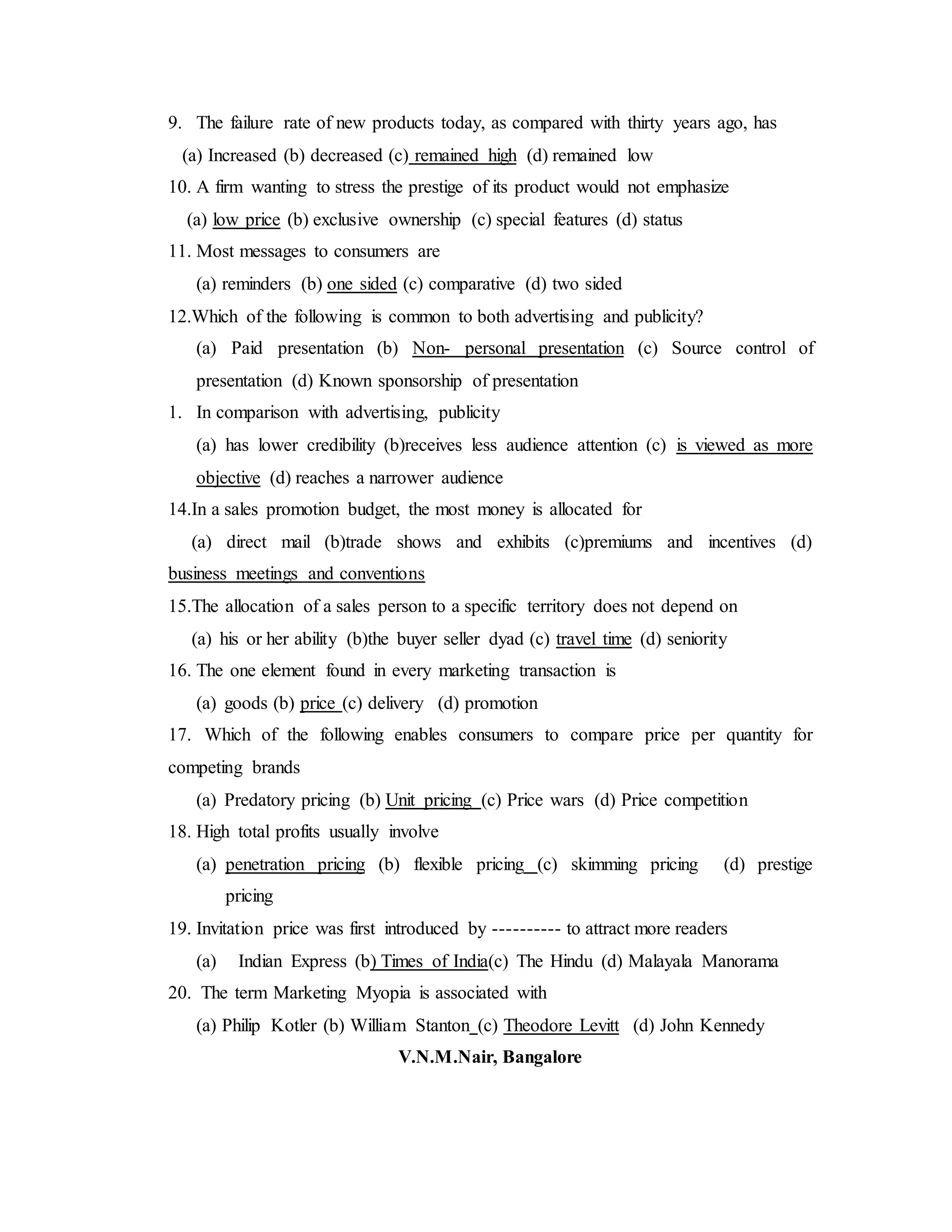 Marketing quiz | DOC