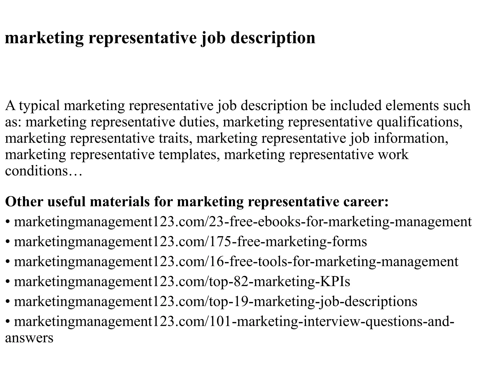 Marketing representative job description | PPTX | Resume Writing and ...