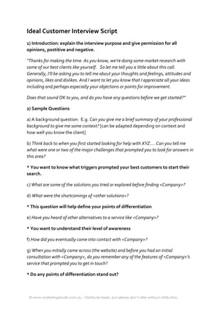 Ideal Customer Interview CheatSheet | PDF