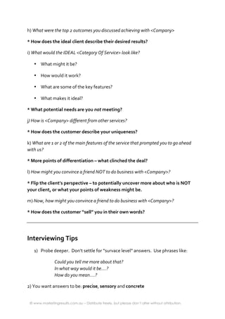 Ideal Customer Interview CheatSheet | PDF