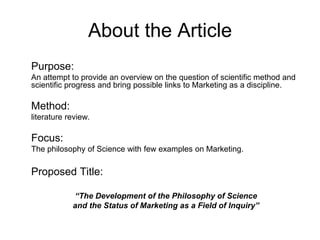 Marketing scientific progress, and scientific method | PPT