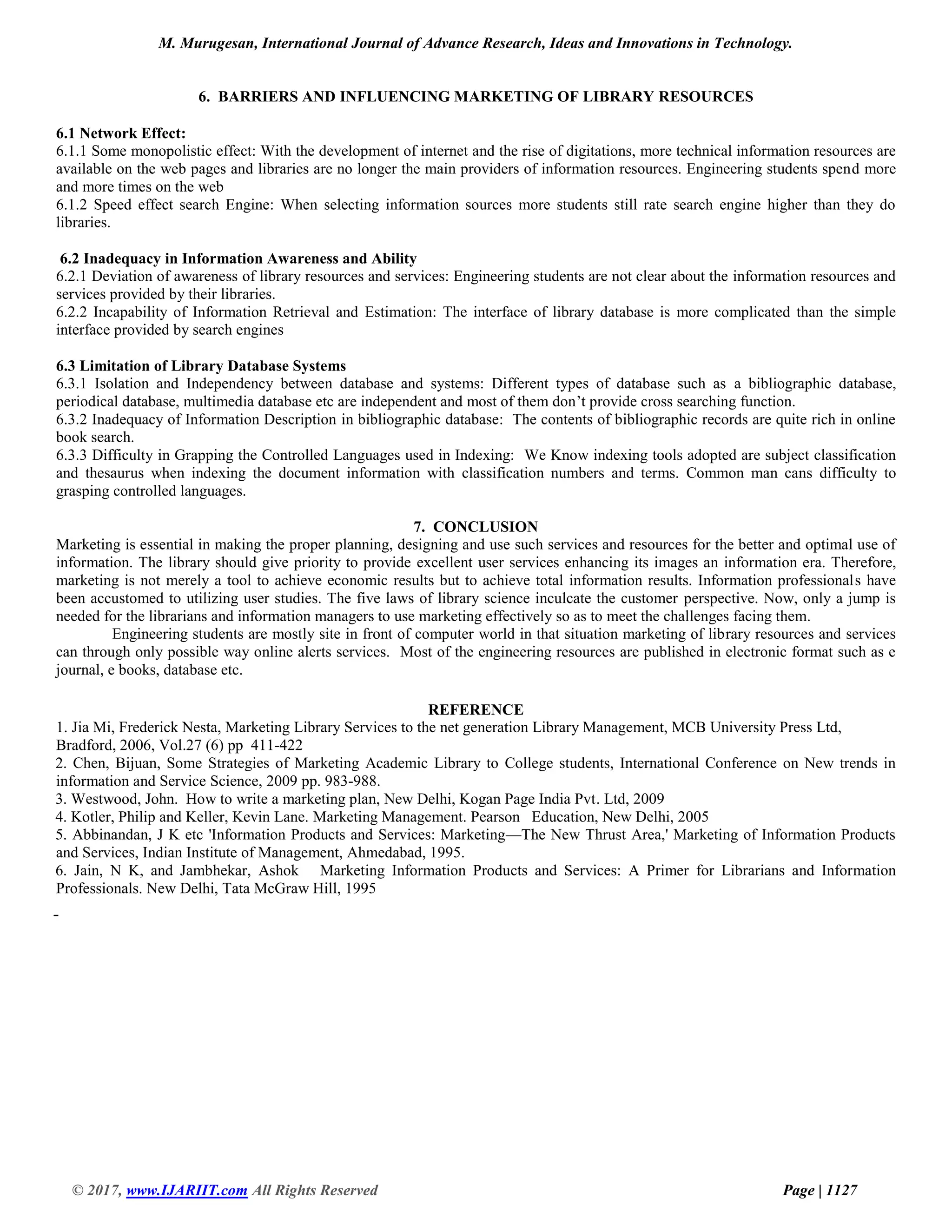Marketing strategies for library resources and services to the ...