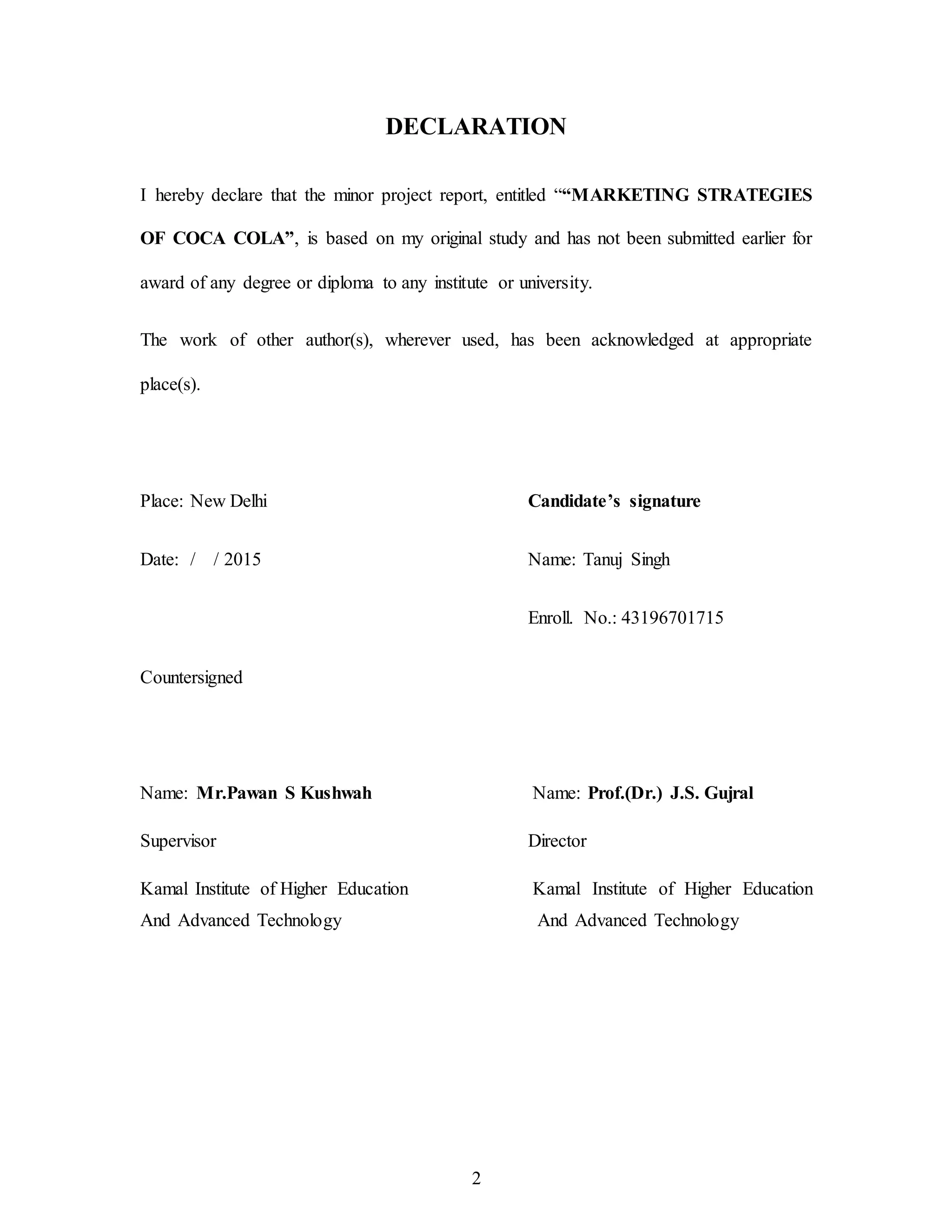 MARKETING STRATEGIES OF COCA COLA | DOCX