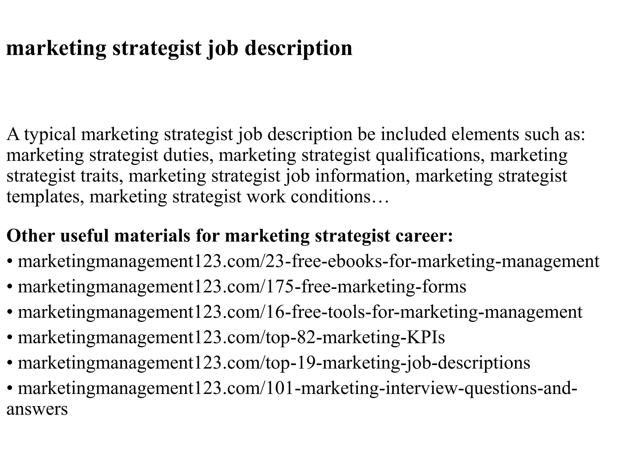 Marketing strategist job description | PPT