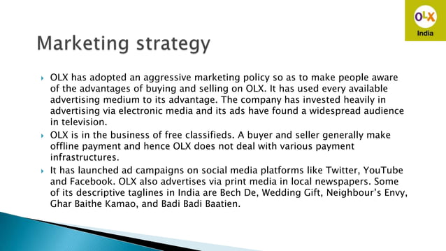 Marketing strategy for OLX | PPTX | Internet | Computing
