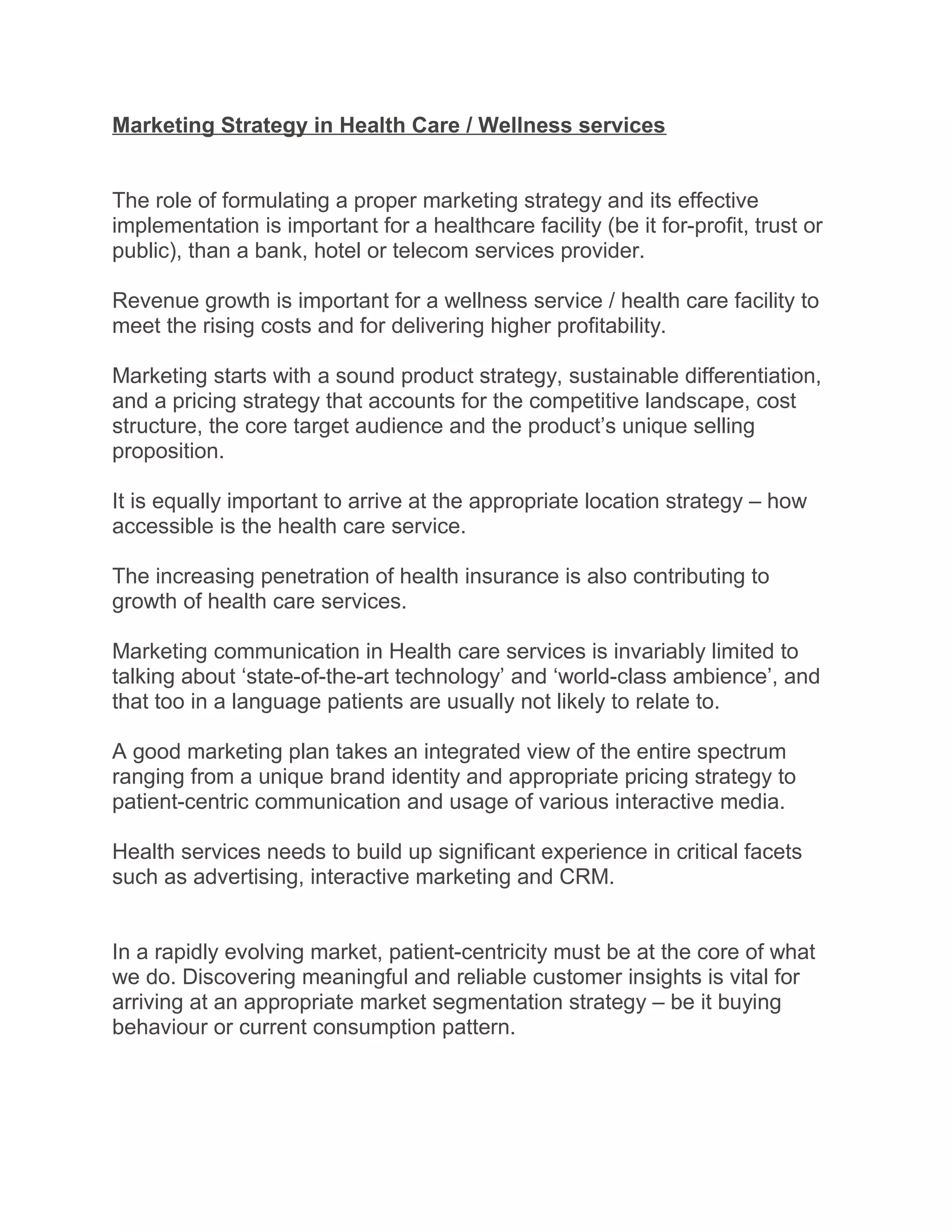 Marketing strategy health care | DOC