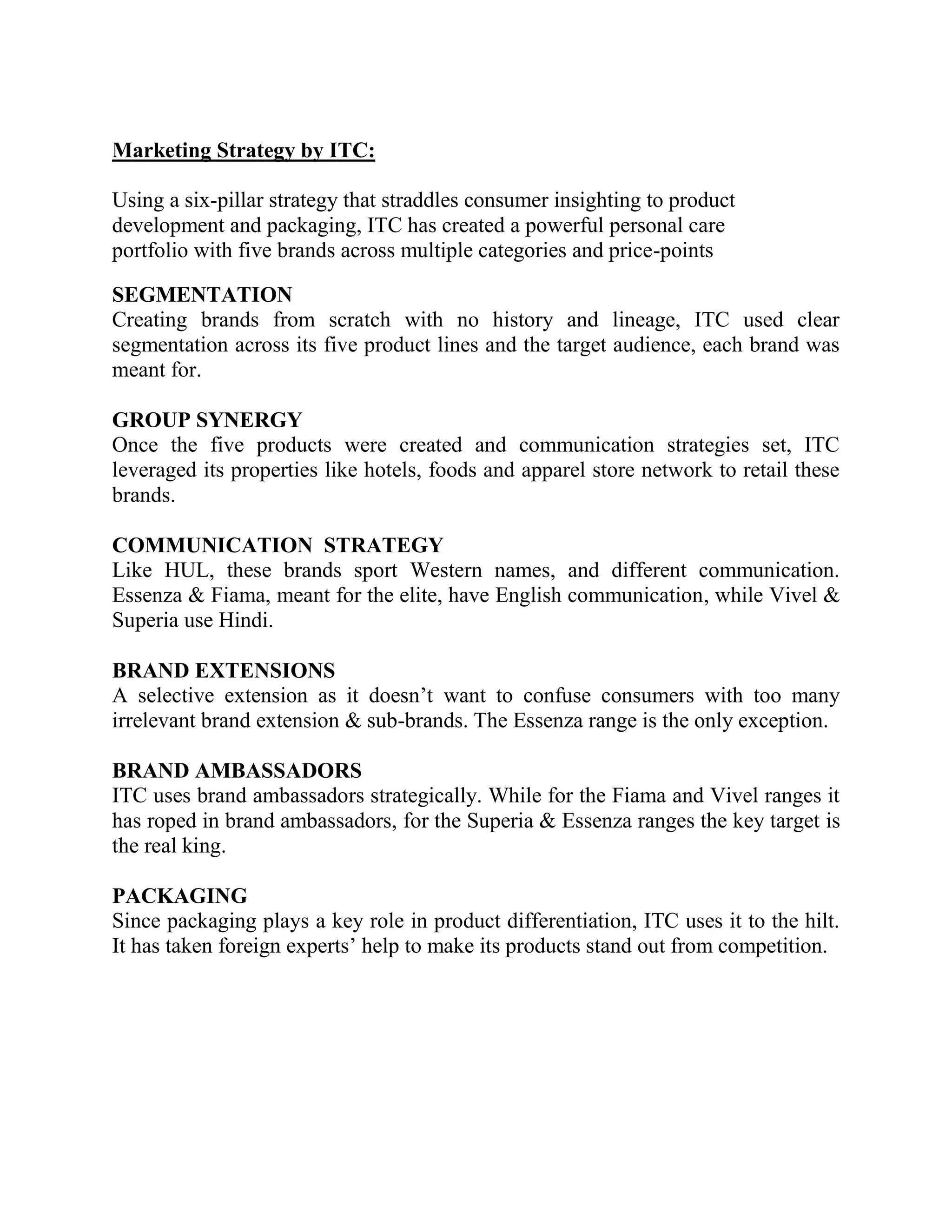 Marketing strategy by itc | DOCX