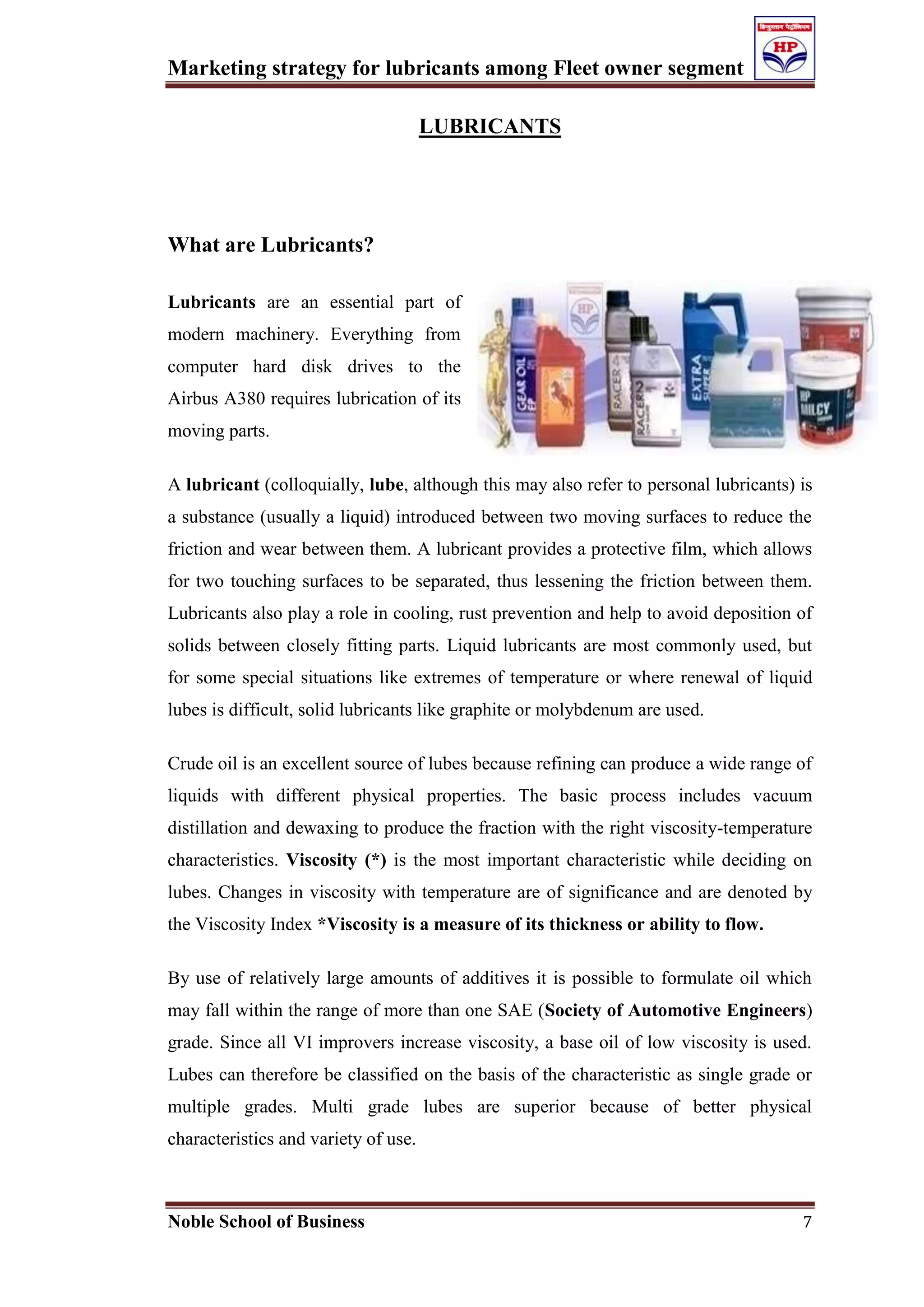 Marketing strategy for lubricants among fleet owner segment | DOCX