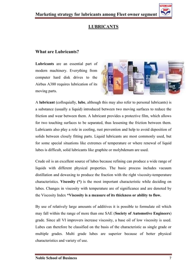 Marketing strategy for lubricants among fleet owner segment | DOCX