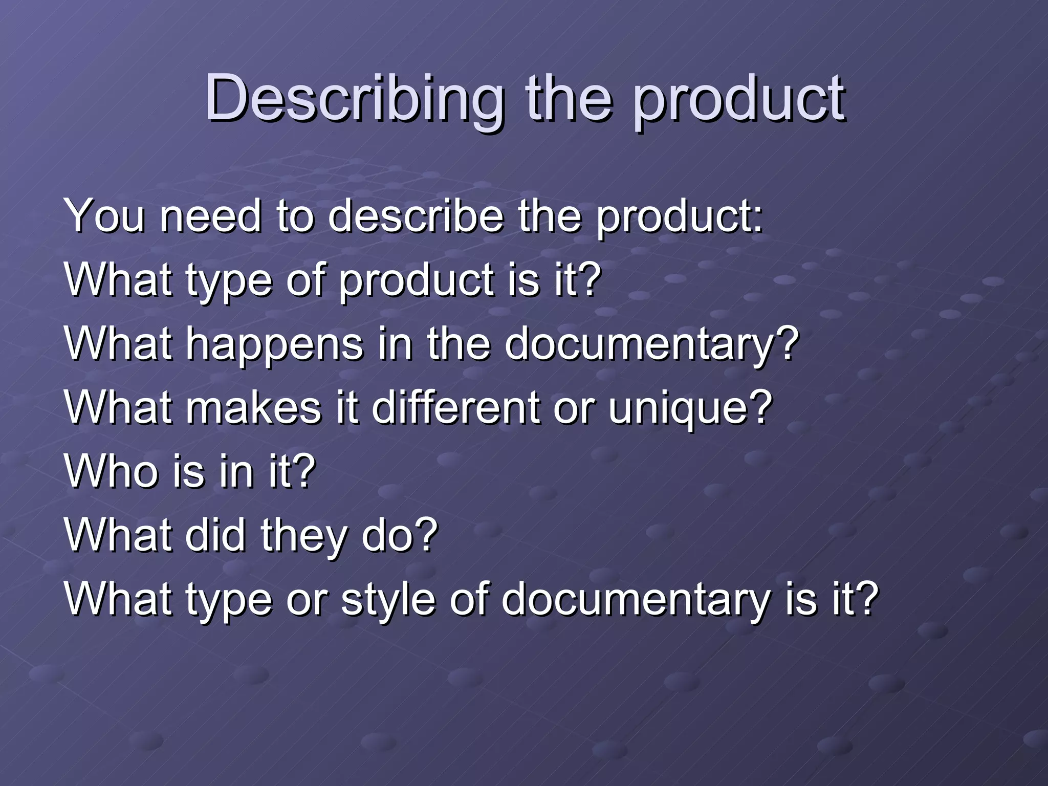 Marketing Strategy.Mix.Task1.U4 | Documentary | Genres