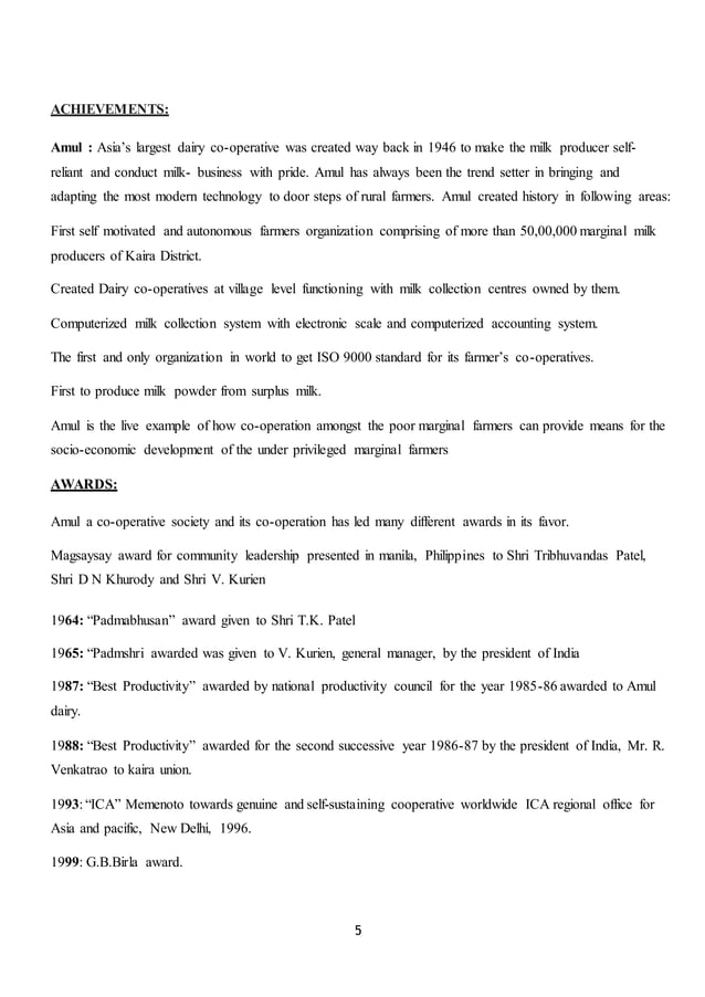 amul. introduction and history | DOCX | Agriculture | Industries