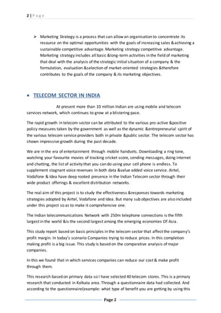 Marketing strategy of telecom sector in india(project) | DOCX