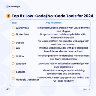 Top 8+ Low-Code/No-Code Tools [Based On Flatlogic Research] | PDF