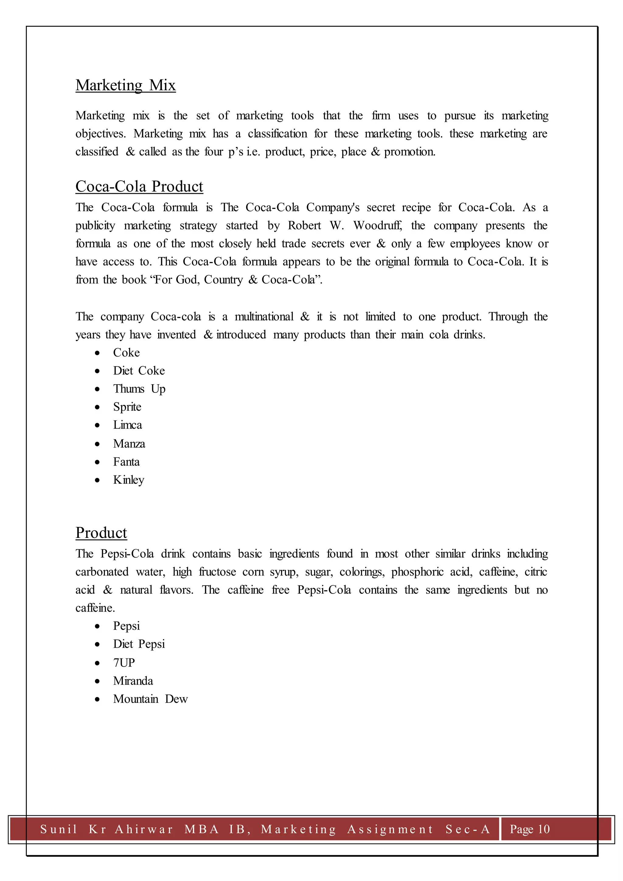 Comparative Analysis Coca-Cola Vs Pepsi | DOCX