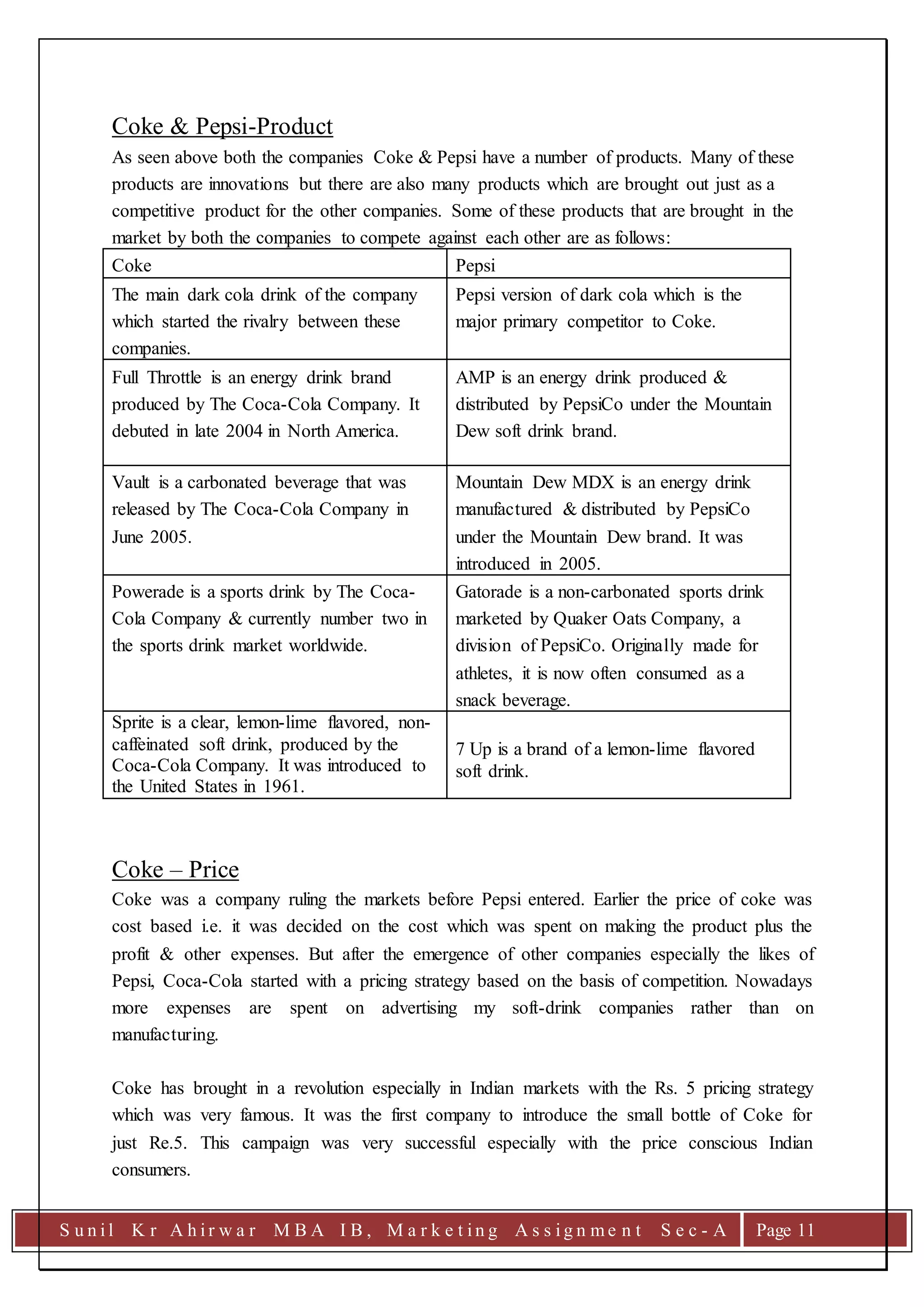 Comparative Analysis Coca-Cola Vs Pepsi | DOCX