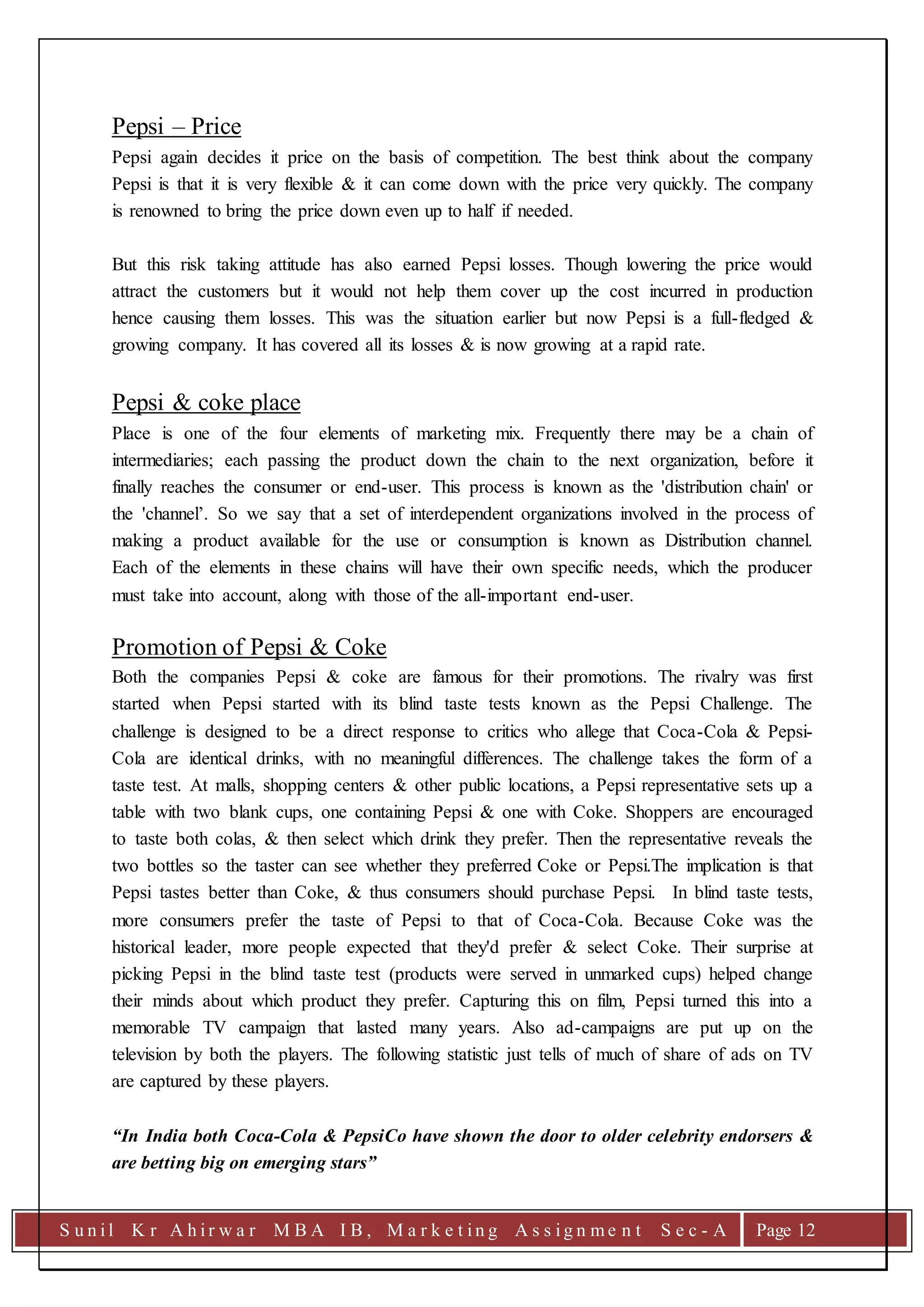 Comparative Analysis Coca-Cola Vs Pepsi | DOCX