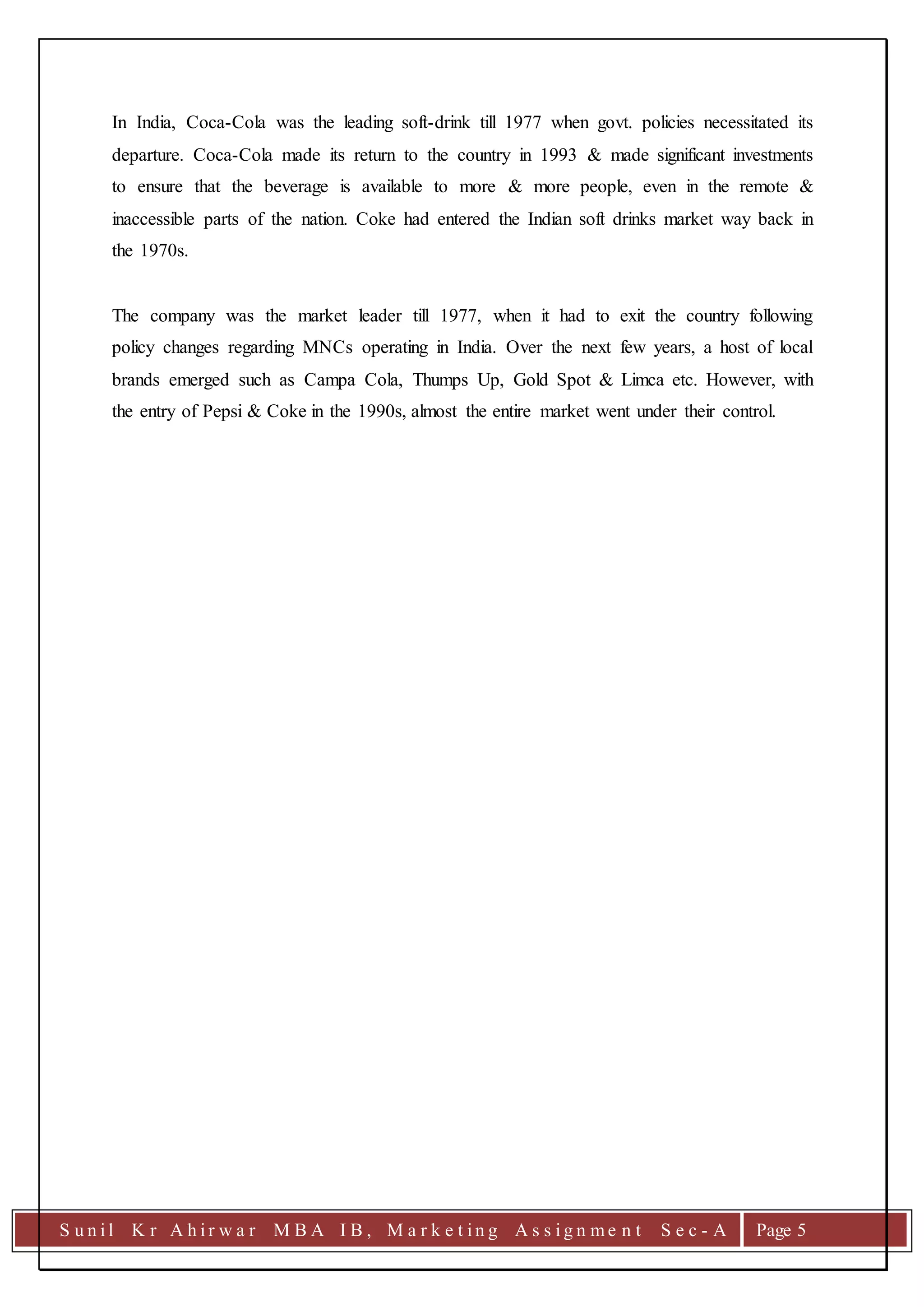 Comparative Analysis Coca-Cola Vs Pepsi | DOCX