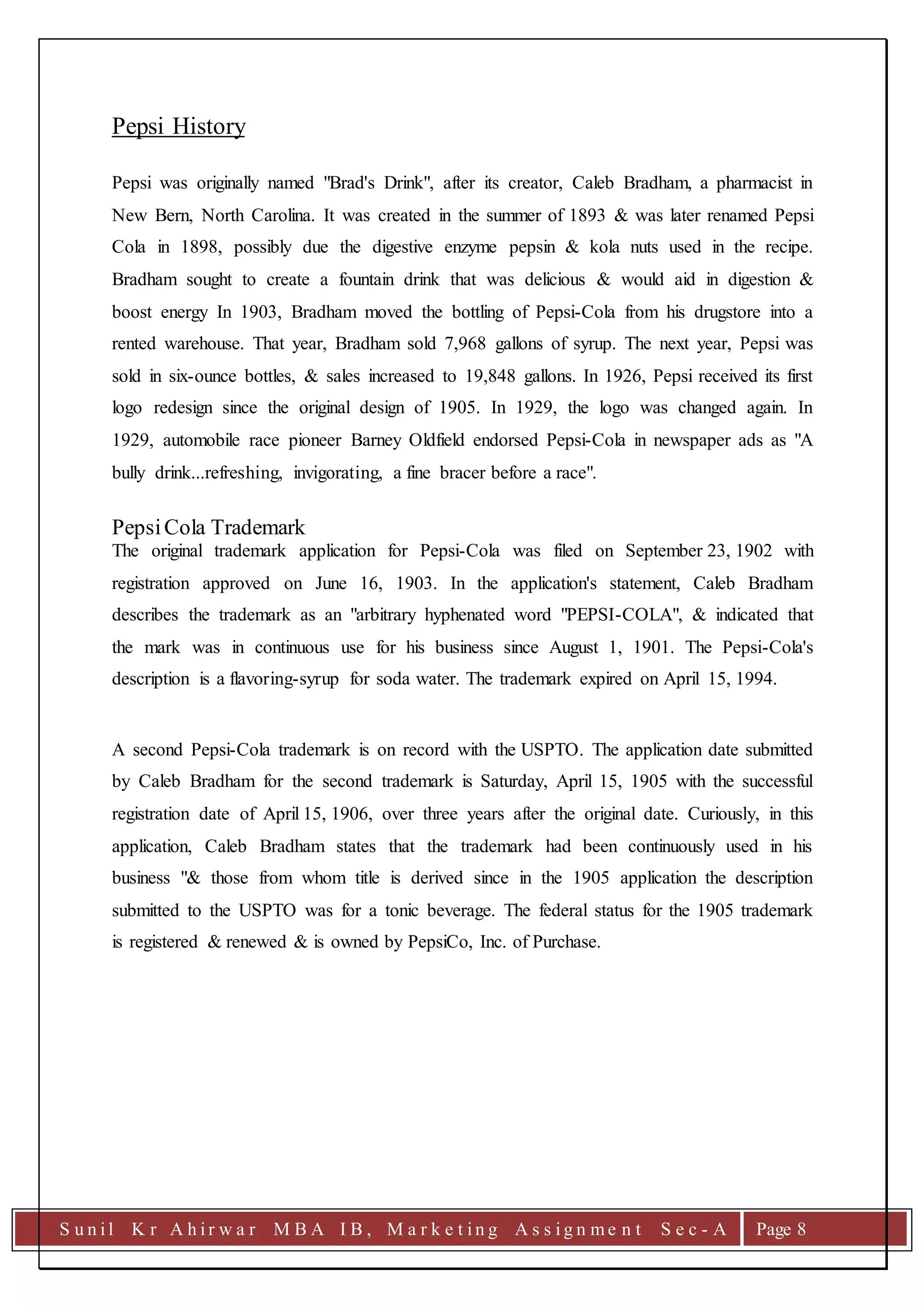 Comparative Analysis Coca-Cola Vs Pepsi | DOCX
