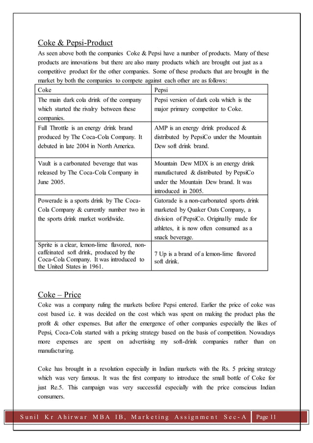 Comparative Analysis Coca-Cola Vs Pepsi | DOCX | Business | Business ...