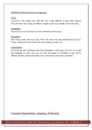 Comparative Analysis Coca-Cola Vs Pepsi | DOCX