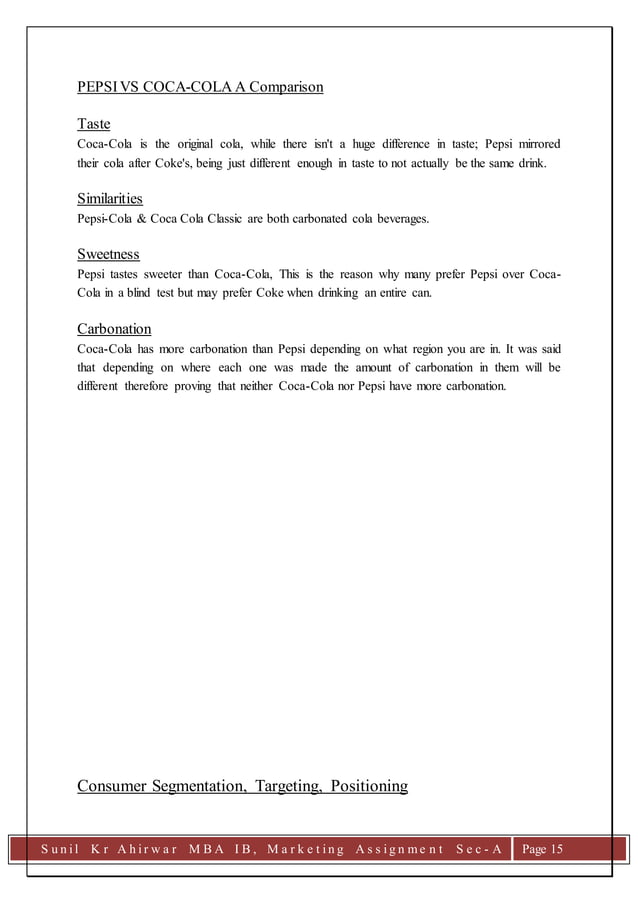 Comparative Analysis Coca-Cola Vs Pepsi | DOCX | Business | Business ...