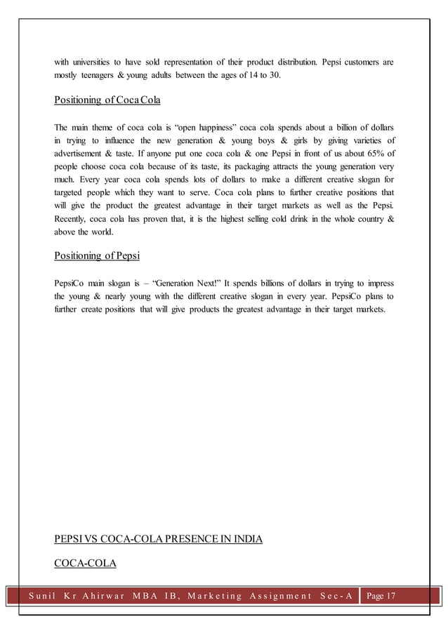 Comparative Analysis Coca-Cola Vs Pepsi | DOCX | Business | Business ...