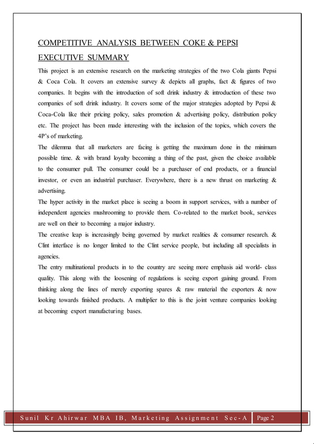 Comparative Analysis Coca-Cola Vs Pepsi | DOCX | Business | Business ...