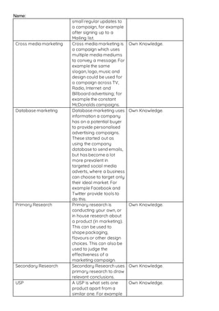 Marketing terminology research sheet | PDF