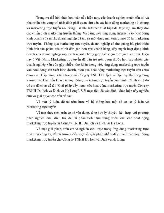 Giải pháp đẩy mạnh hoạt động marketing trực tuyến tại công ty TNHH du lịch và du lịch Hạ Long | DOCX