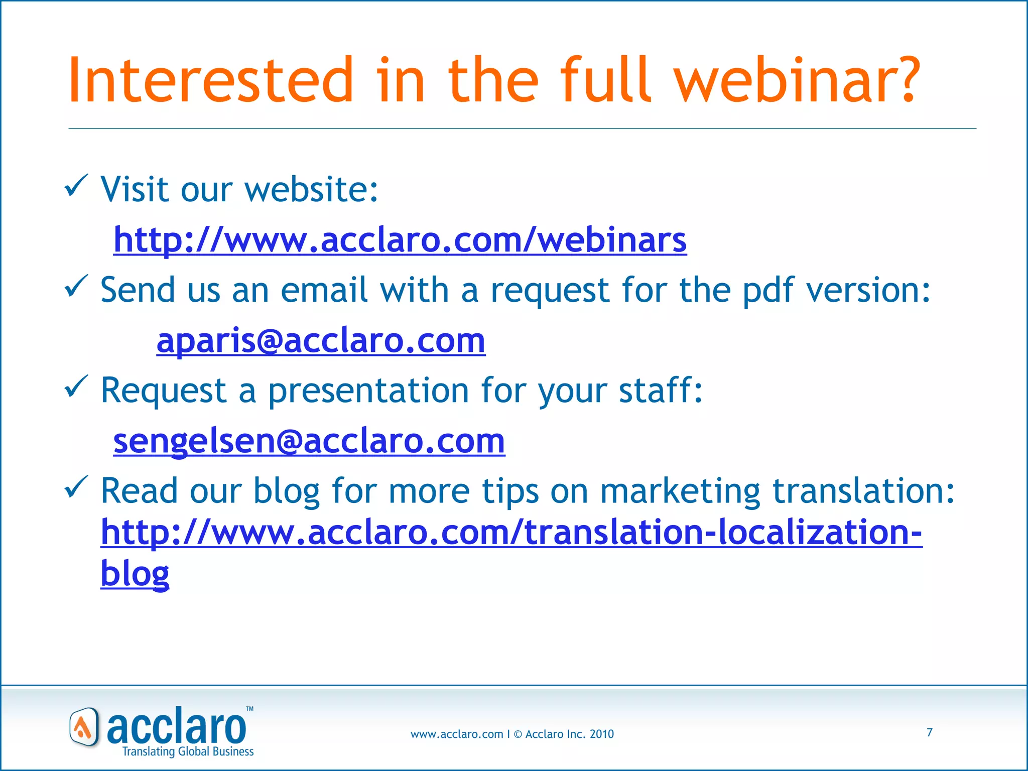 Marketing Translation with Acclaro | PPT