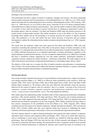 Market orientation and firm performance in the manufacturing sector in kenya | PDF