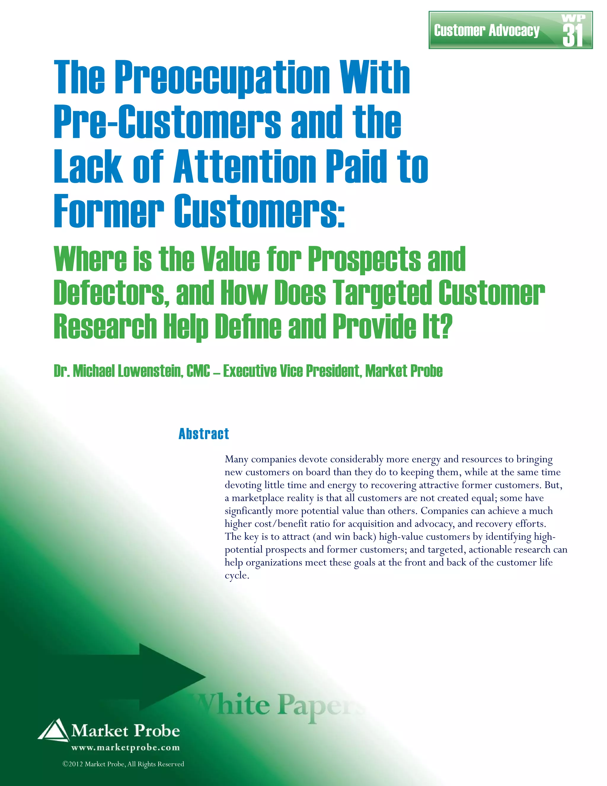 Market probe pre customers and former customers white paper | PDF