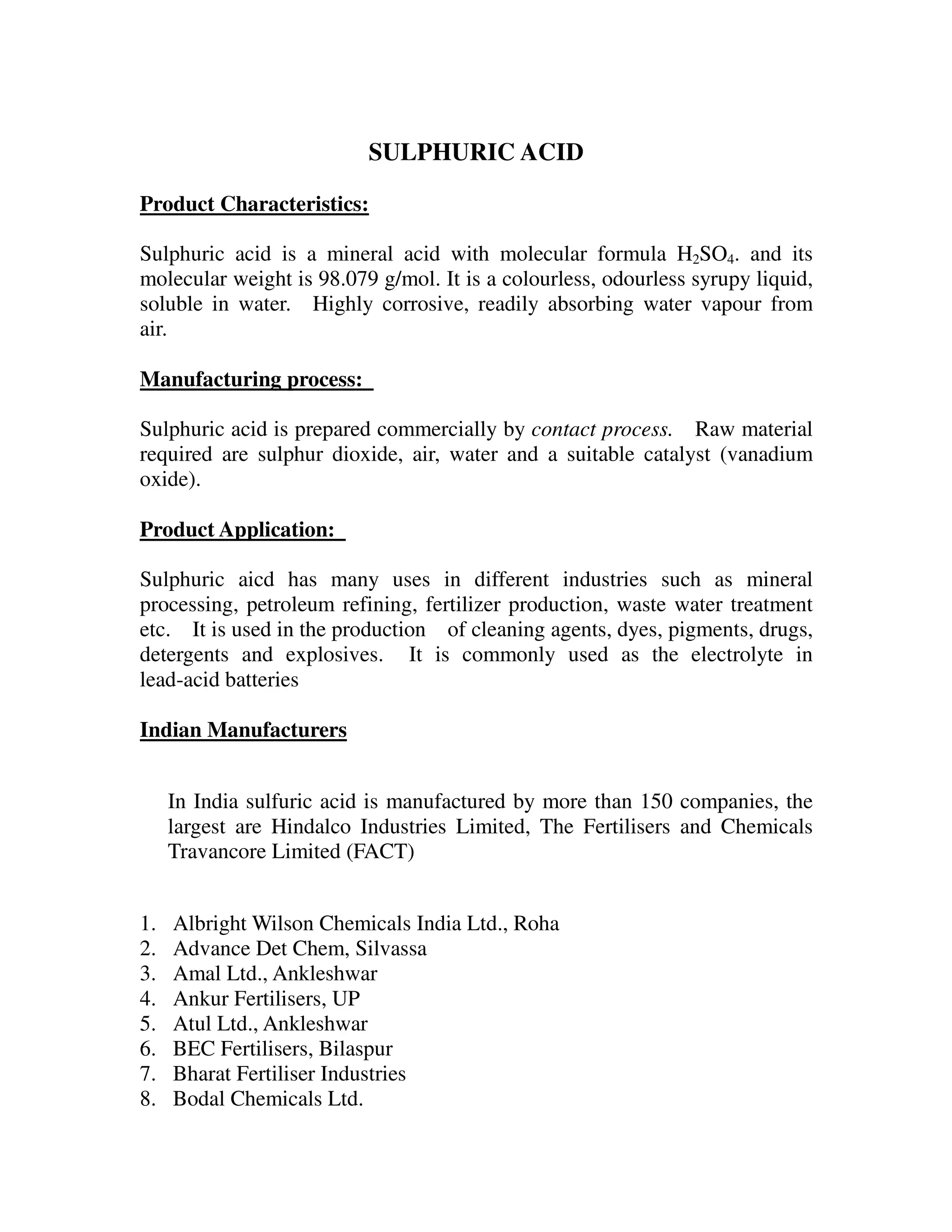 Market profile on sulphuric acid | PDF