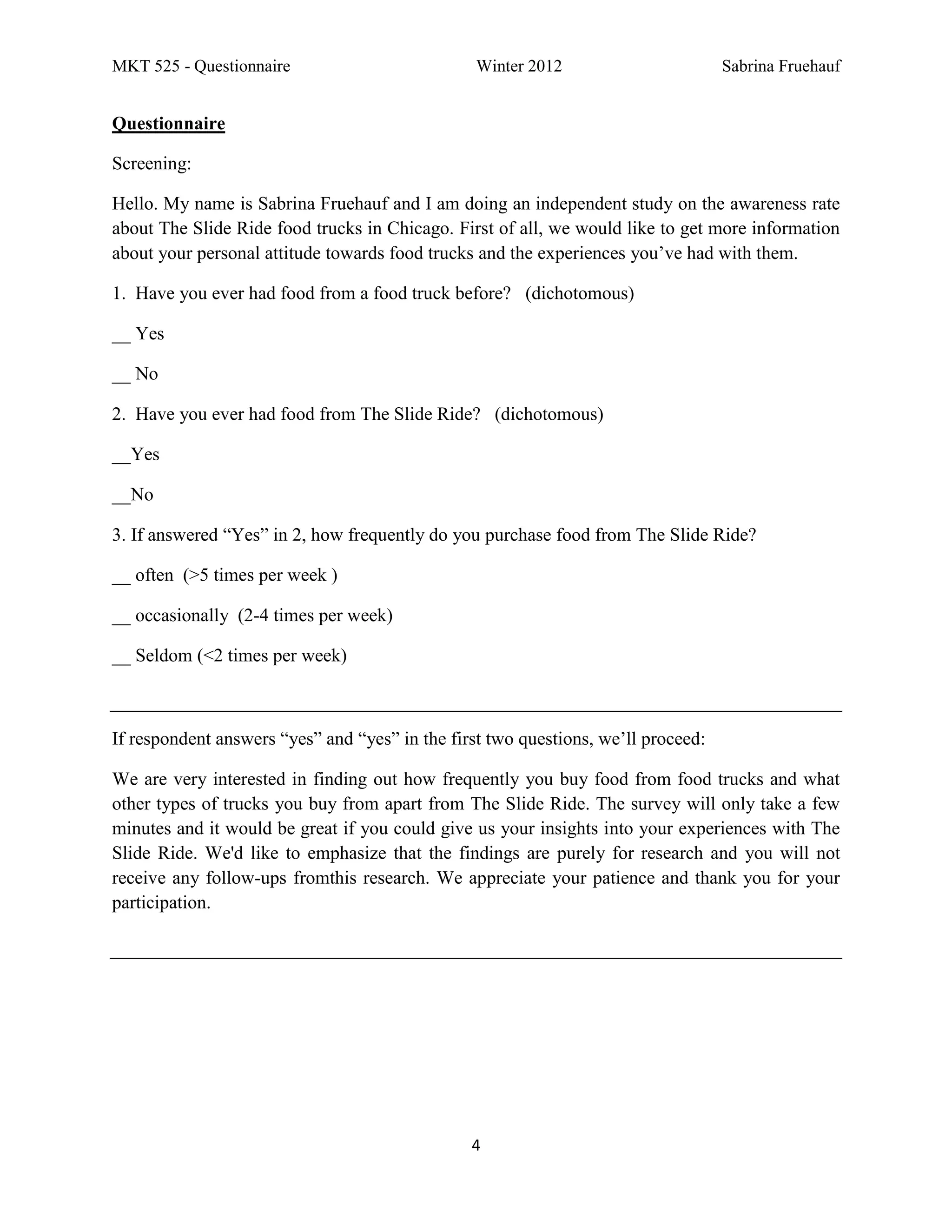 Market research mkt 525 questionnaire | PDF