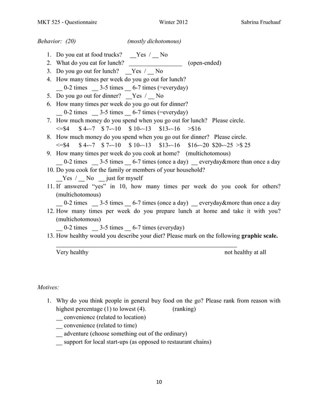 Market research mkt 525 questionnaire | PDF
